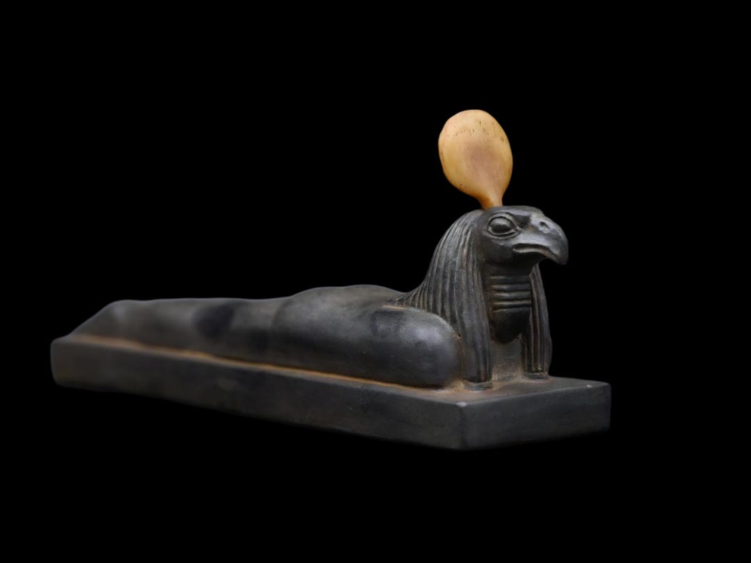 Horus Falcon Head Statue Sun Crown – Handcrafted Egyptian Falcon God ...
