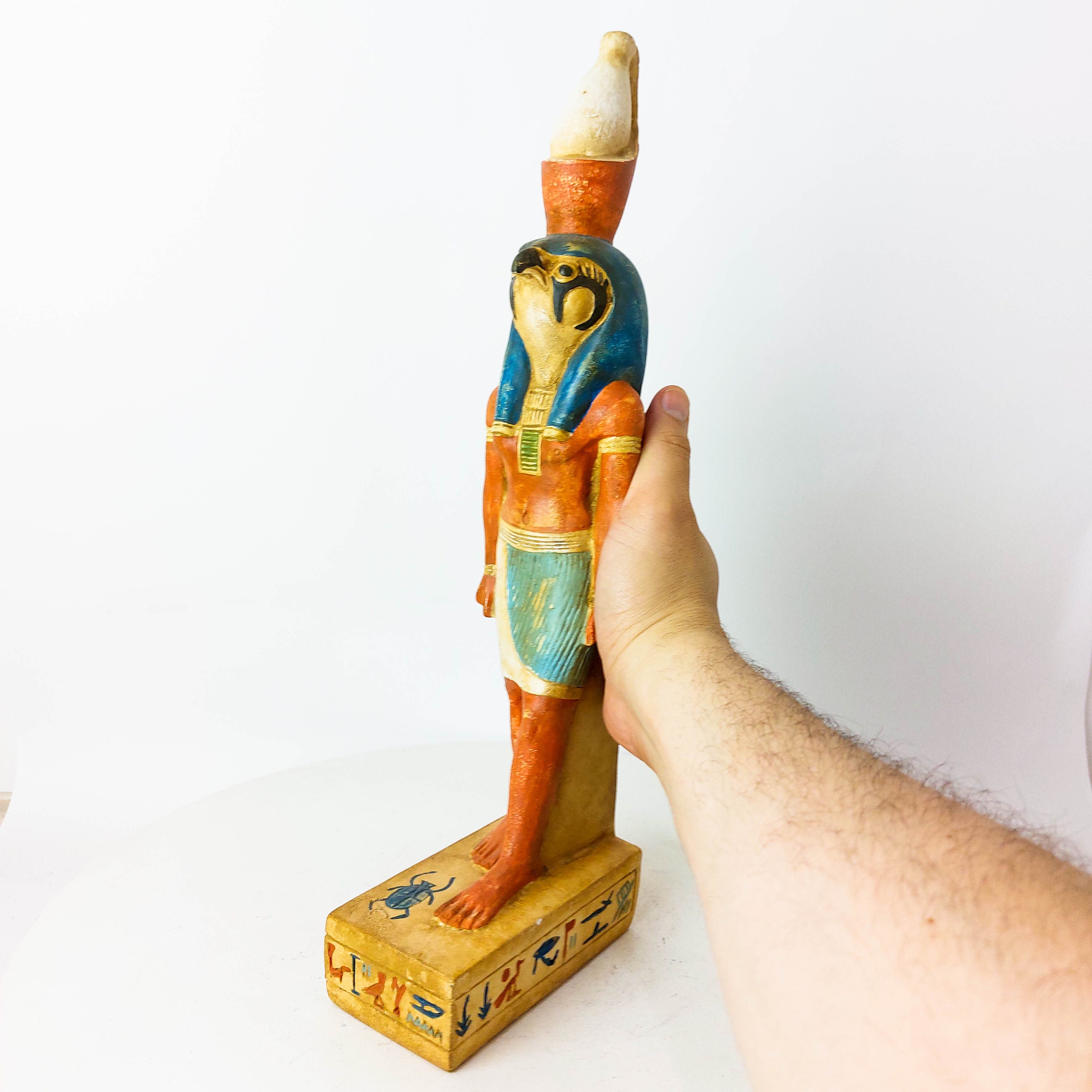 Horus Falcon Head Statue With Scarab - Handmade in Egypt - Ancient ...