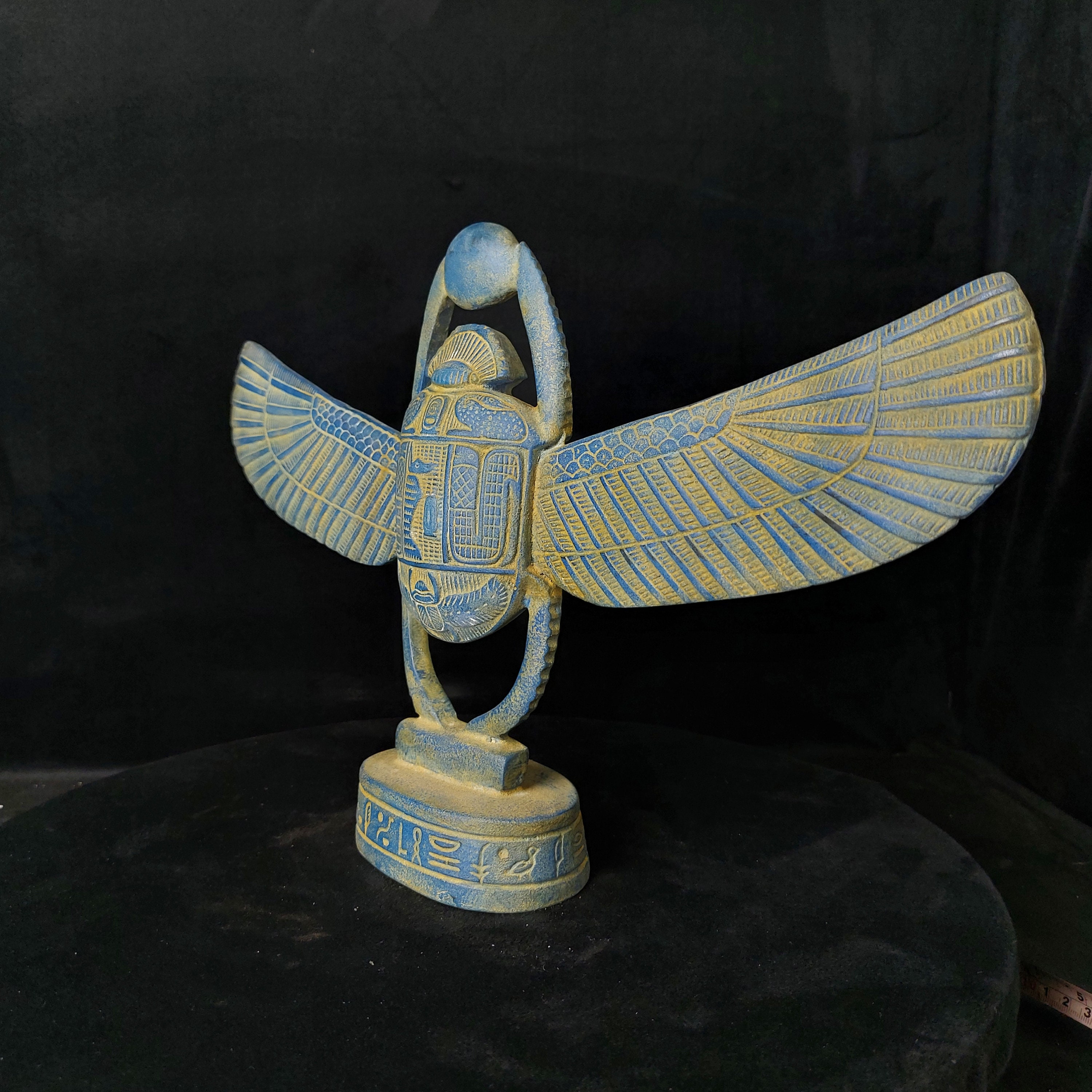 Vintage Egyptian Handmade Winged Scarab (khepri) Altar Statue Holding ...