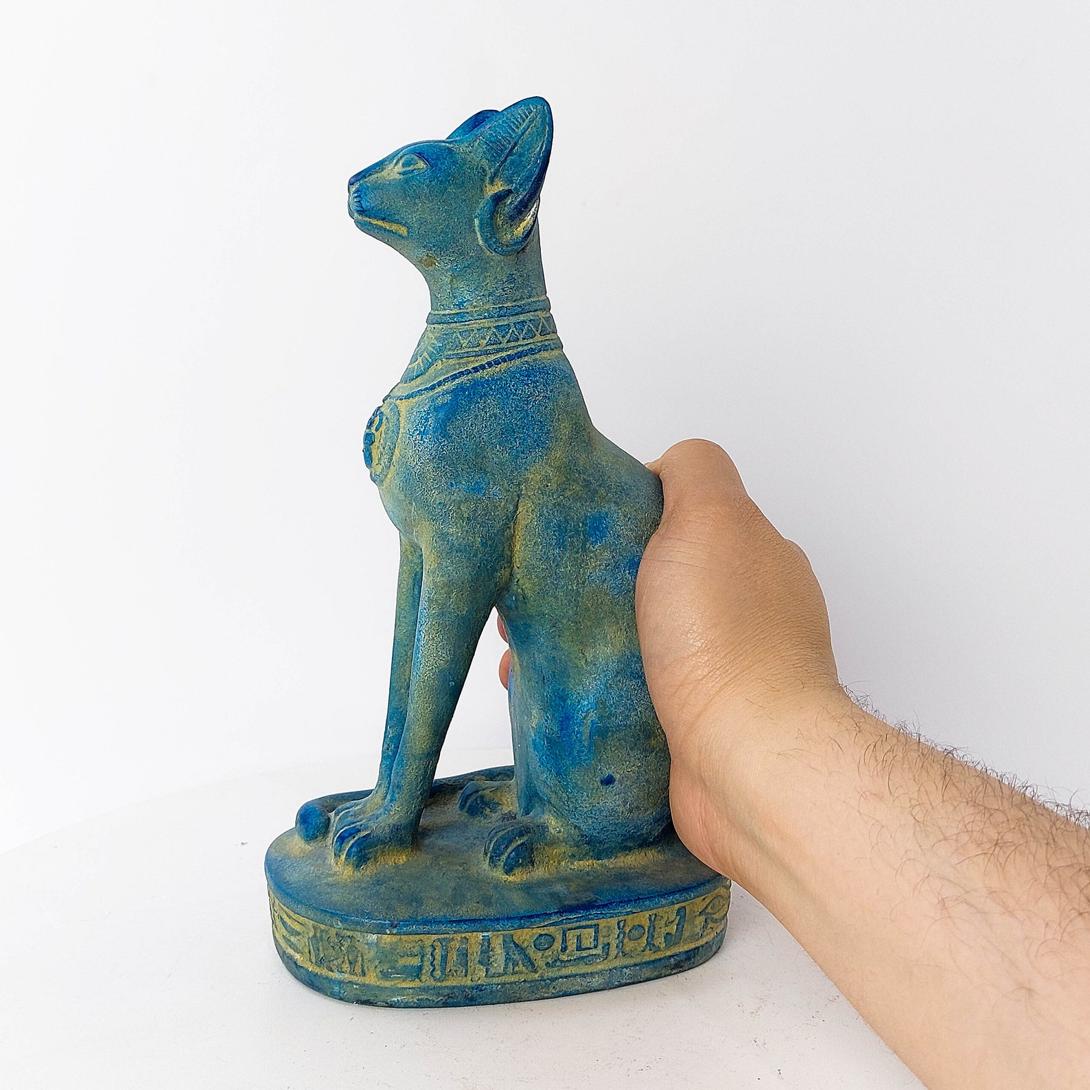 Bastet Statue - Egyptian Cat Goddess Handmade Blue Stone Collectible ...