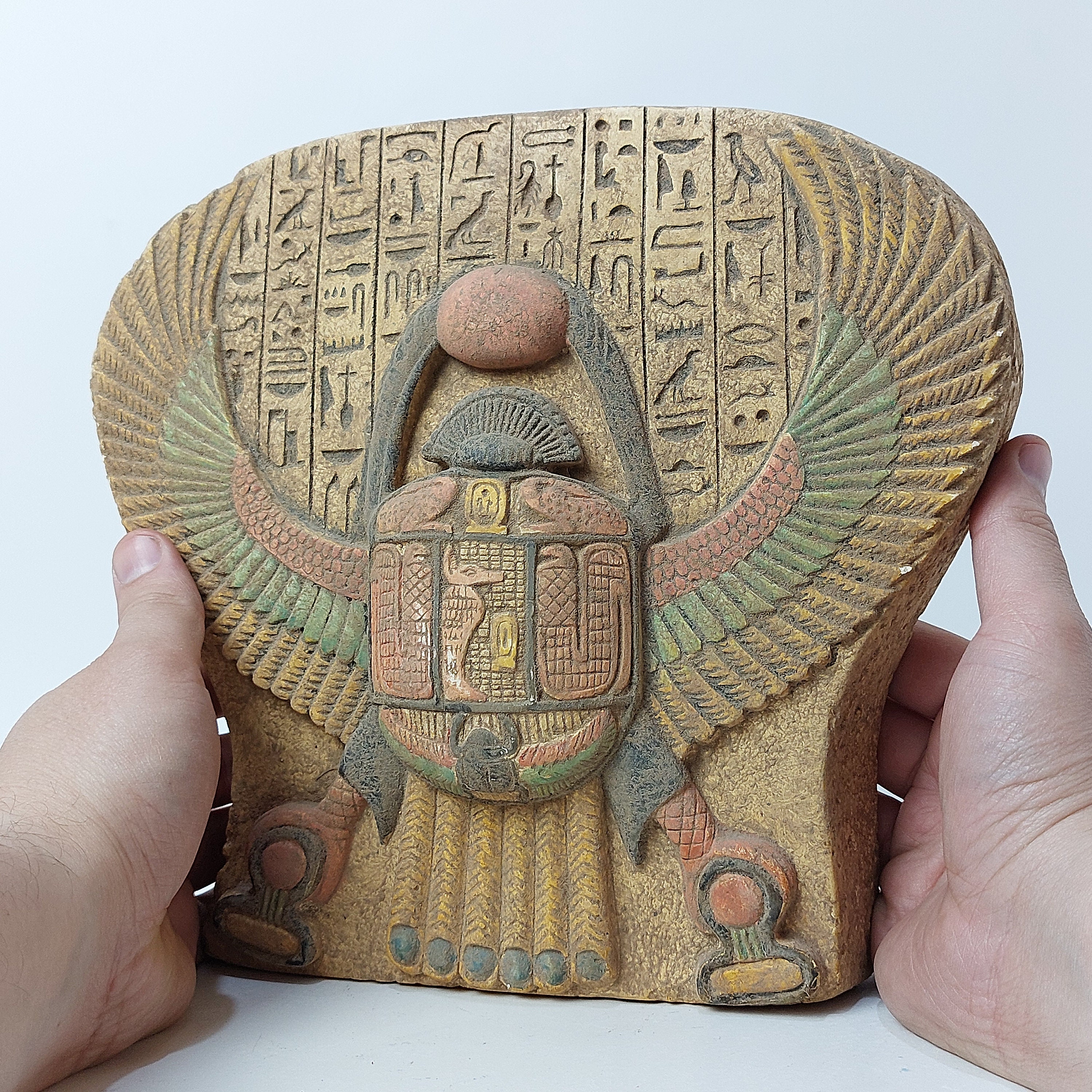 Handmade Stele/wall Relief of Sun Gods Emerged (ra & Khepri) as Falcon ...