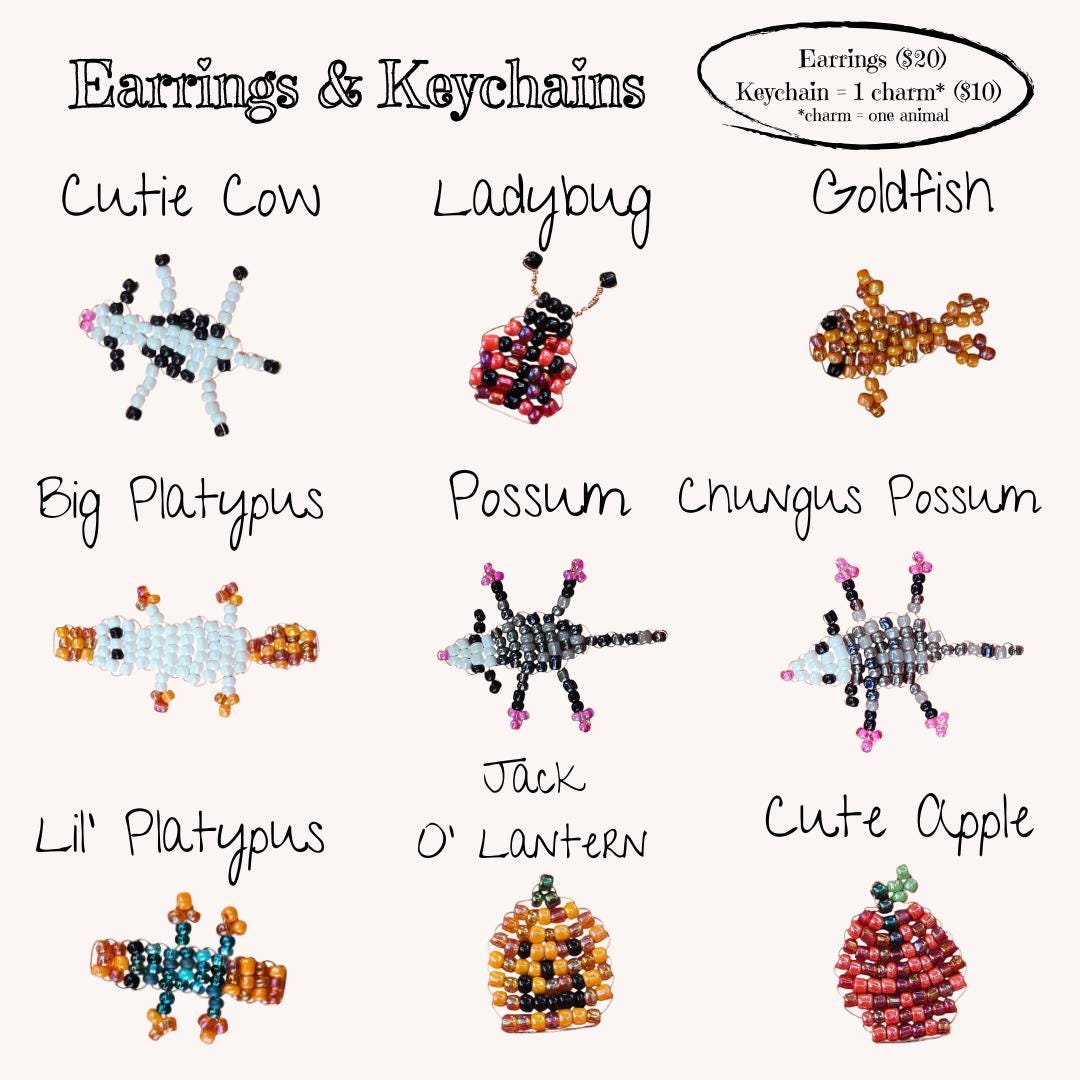 90s Inspired Seed Bead Keychain: Handmade Animal Design Bag Charm - Etsy