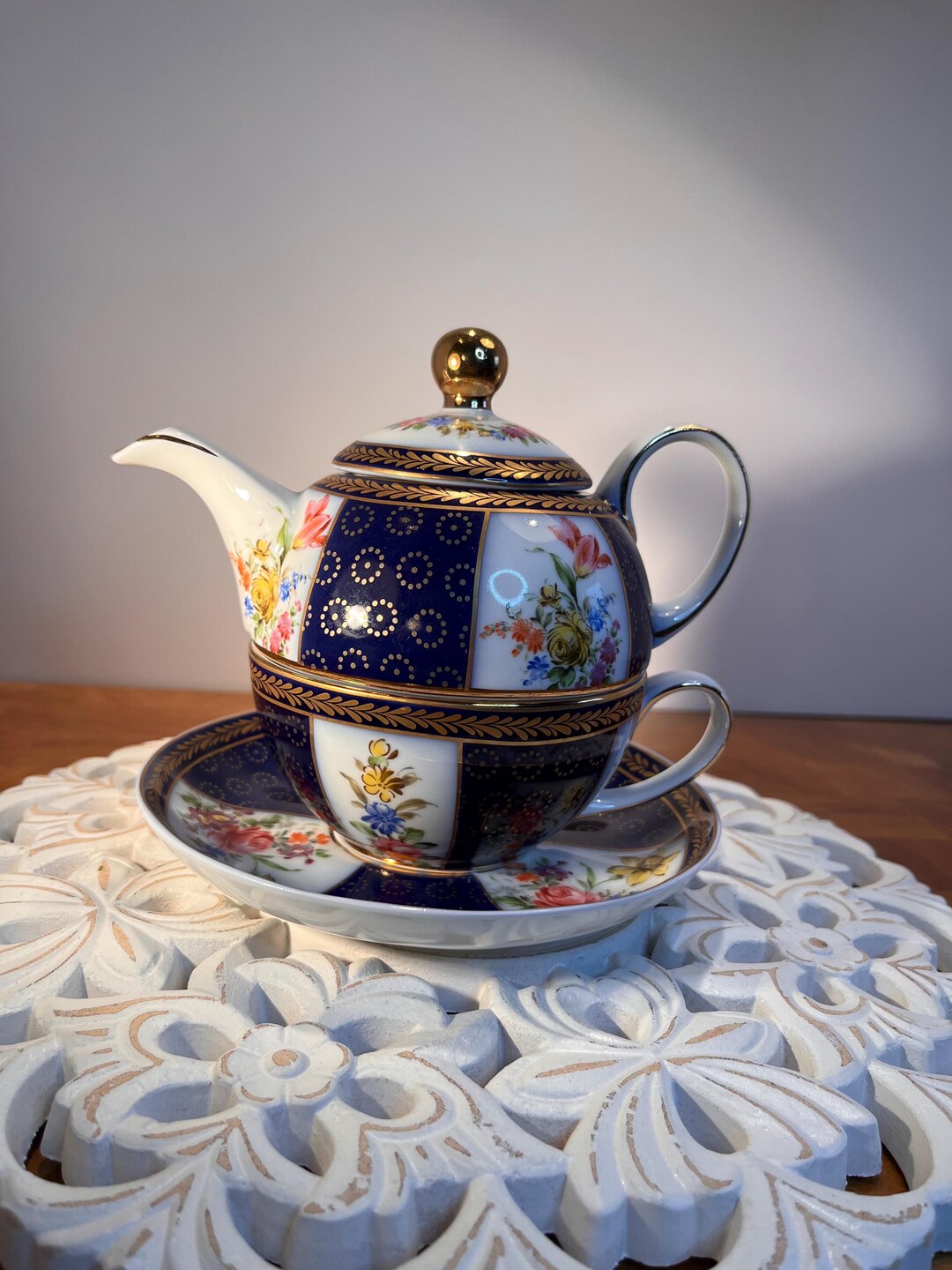 Lillian Vernon Porcelain Tea for One Stacked Teapot - Etsy