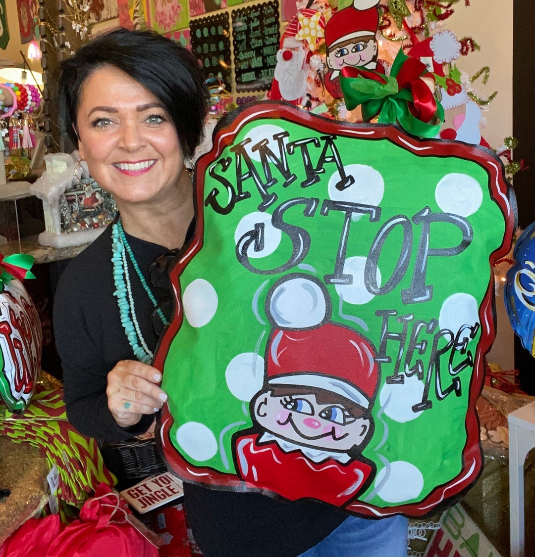 Santa Stop Here Door Hanger/front Door Decor/christmas/wreath/welcome ...