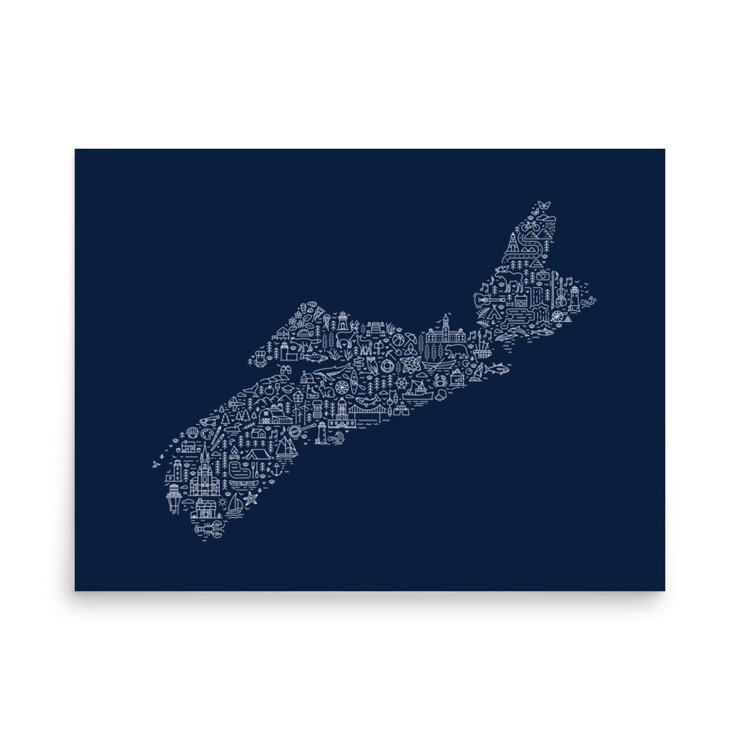 NOVA SCOTIA PRINT Ns Map Navy Blue Map Print Wall Art Atlantic Ocean ...