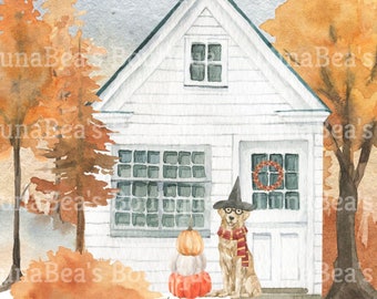 DIGITAL DOWNLOAD Fall Dog Wall Art, Golden Retriever Art Print, Dog ...