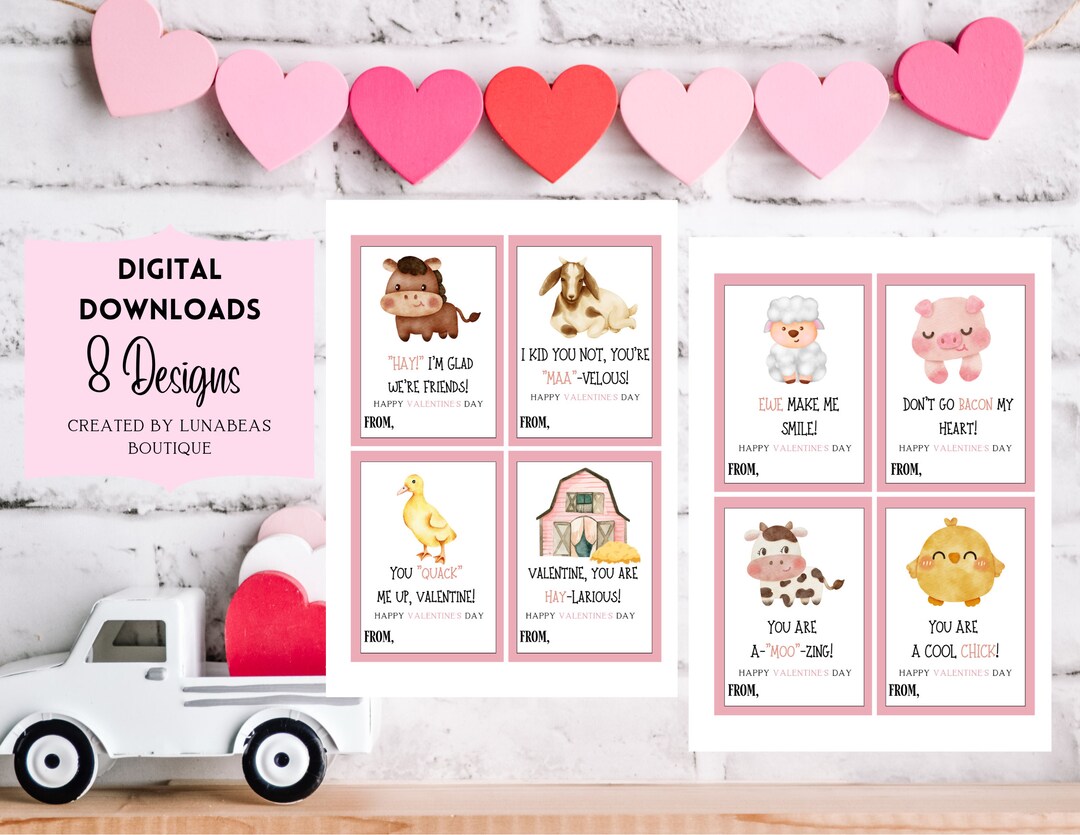 Farm Animals Themed Valentine's Day Cards, Barnyard Valentines ...