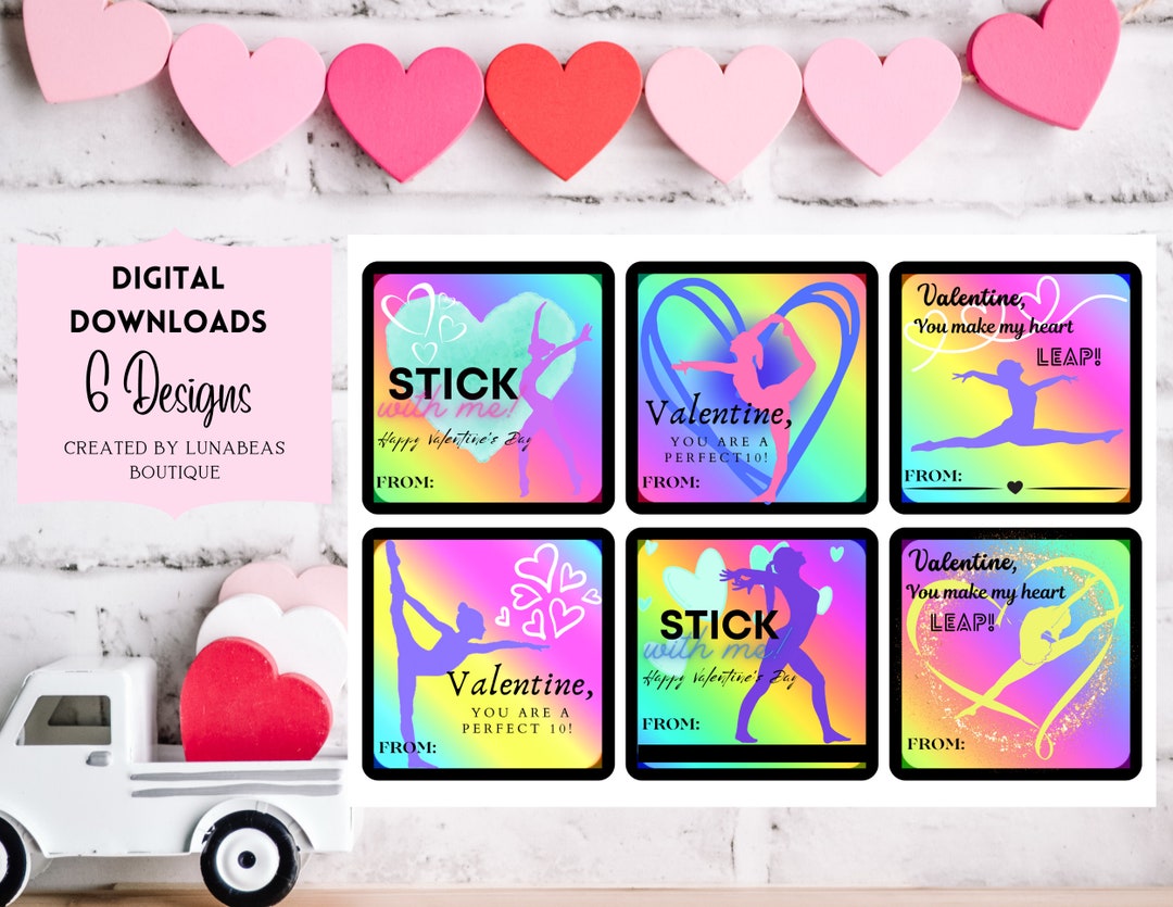 Gymnastics Themed Valentines, Kids Gymnastics Tags, Valentines, Sport ...