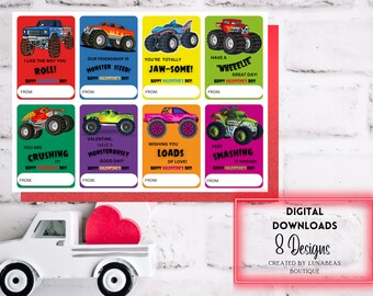Monster Truck Valentine Cards for Kids Boys Valentines - Etsy