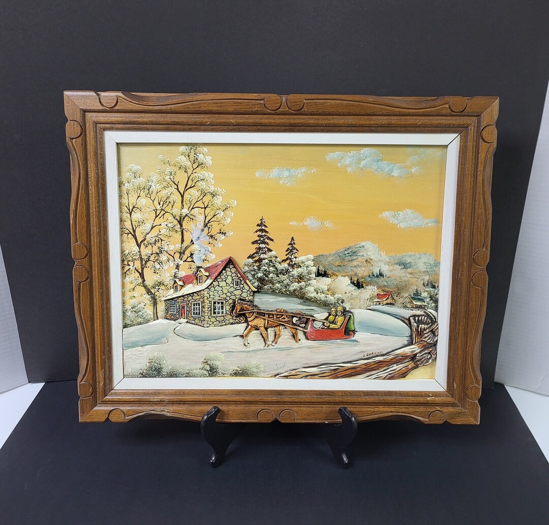 Henri Nadeau 3D Winter Sleigh Wood Painting - Etsy