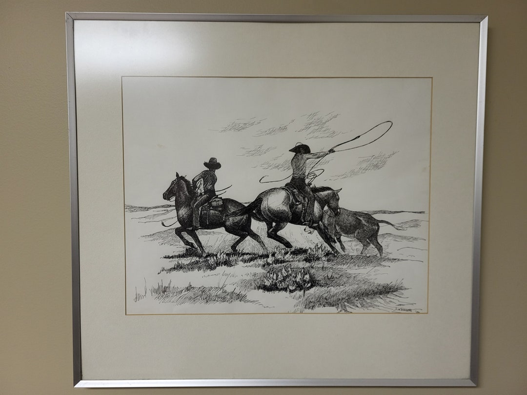 Jim Hauser "team Ropers" Original Pen and Ink Art - Etsy