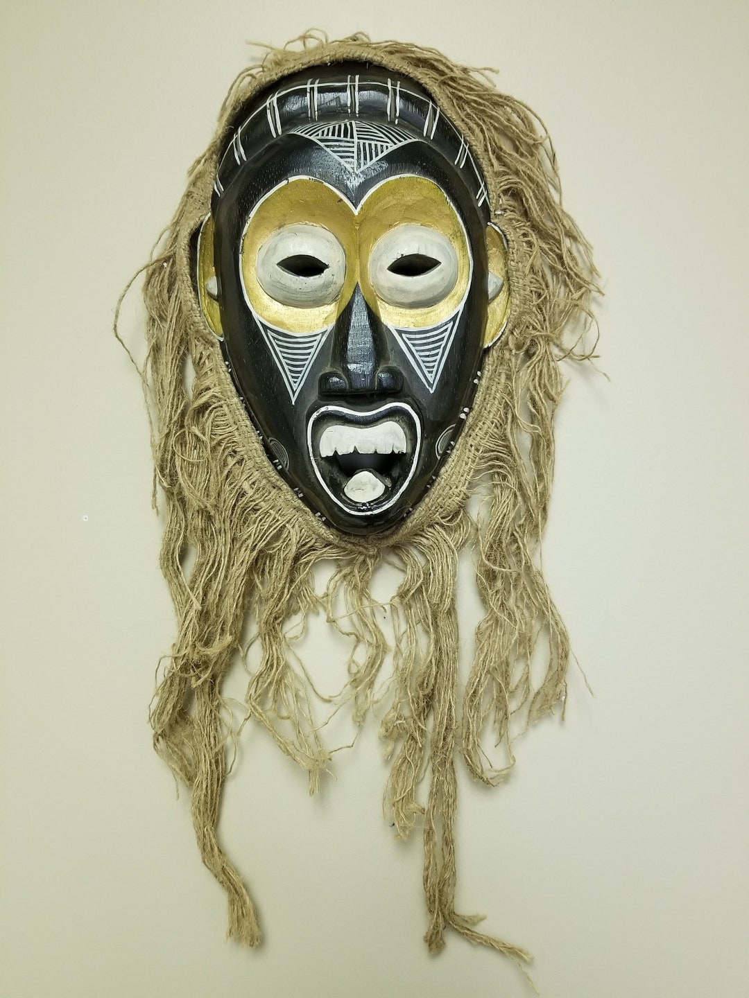 Indonesian Wood Carved Mask With Rope Hair - Etsy