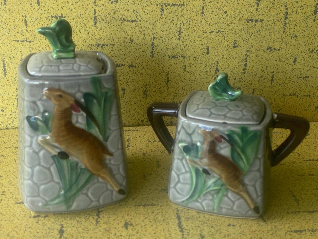 L Batlin & Son Leaping Antelope / Gazelle Sugar Bowl + Jam Pot W ...