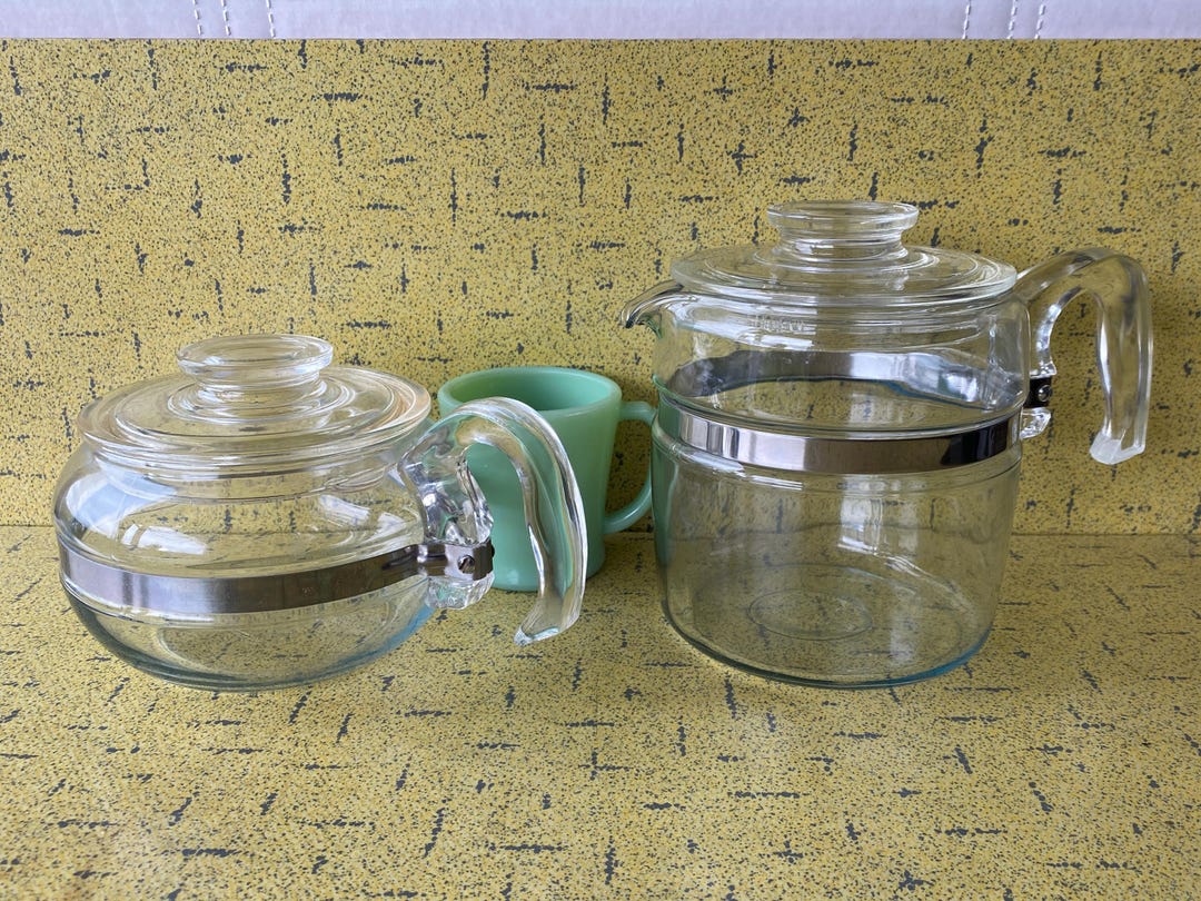 Pyrex Blue Tint Flameware Coffee Percolator 7756 & Tea Pot 8446 COMBO ...