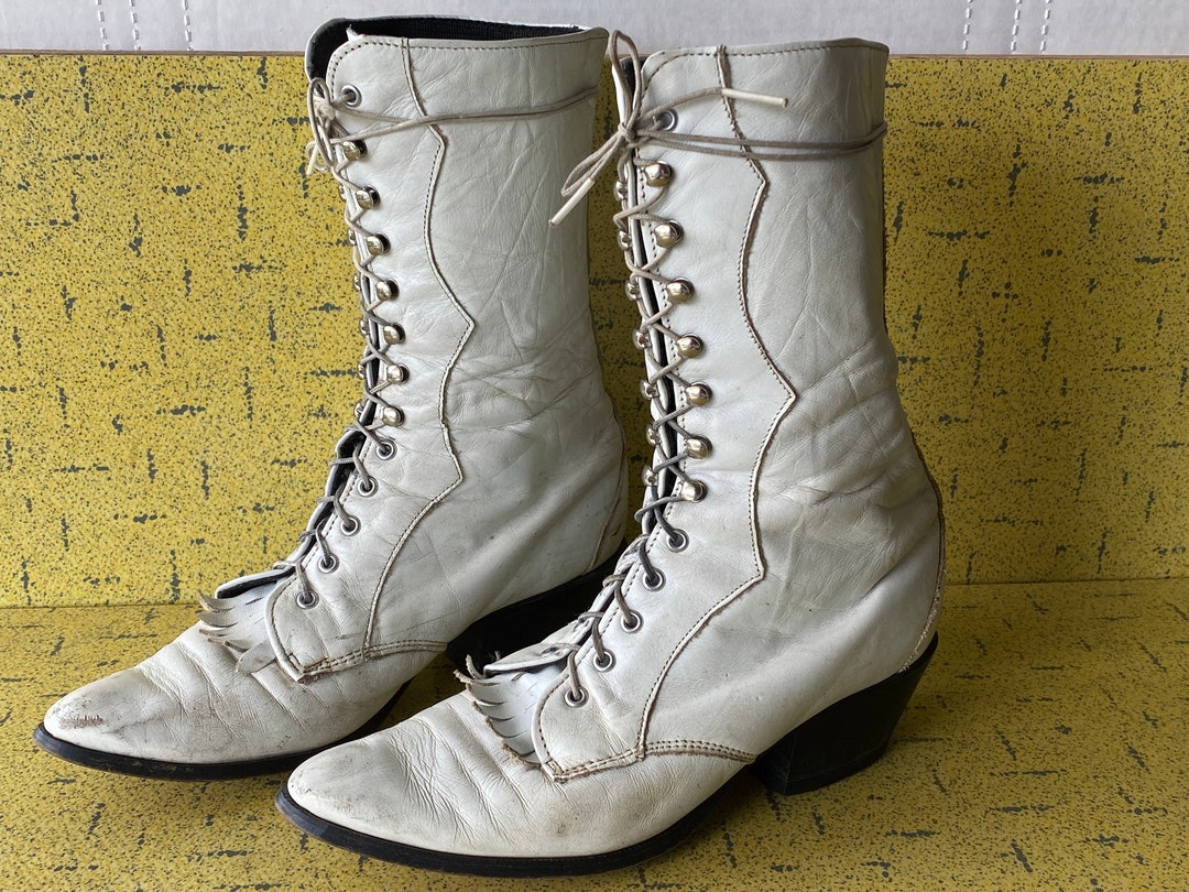 Laredo USA Made Vtg White Victorian Western Roper Boots - Lace up ...