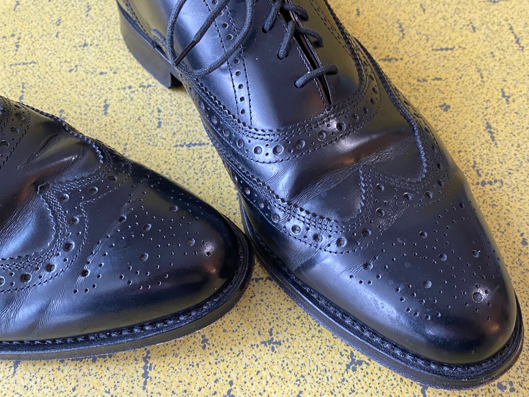 John White Shoes Black Wing Tip Leather Brogues - Made in England ...