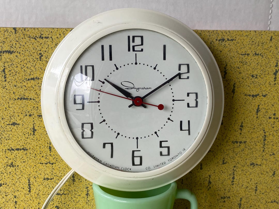 Vtg. 1960-69 INGRAHAM Electric Kitchen Wall Clock - White Metal - Dome ...