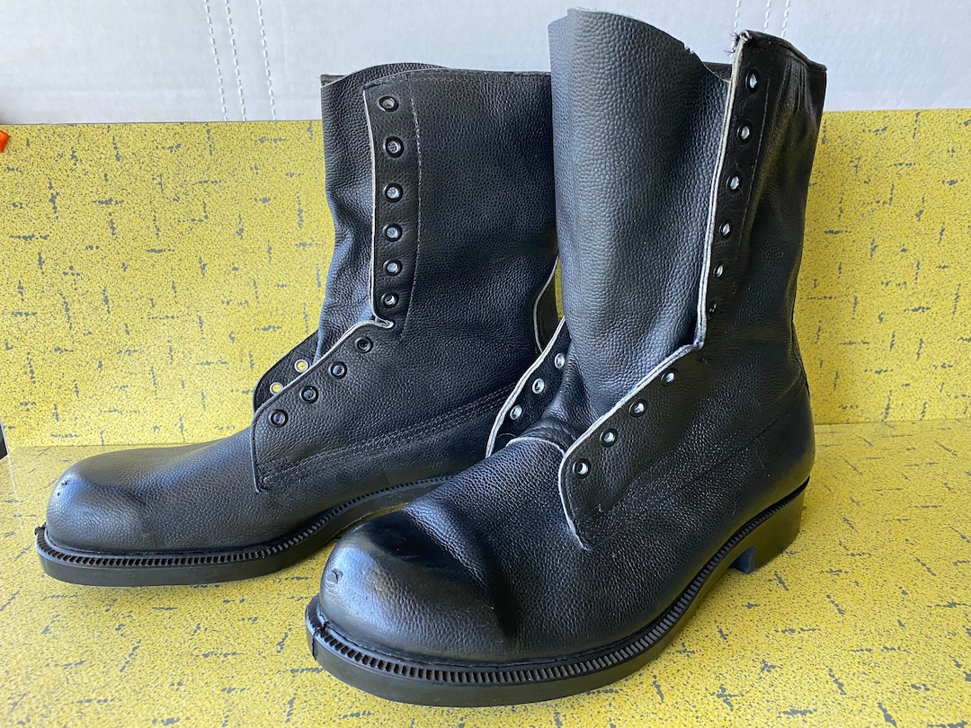 GREB Vtg. 1948 Black Leather Work / Combat Boots Canadian Forces Mens ...