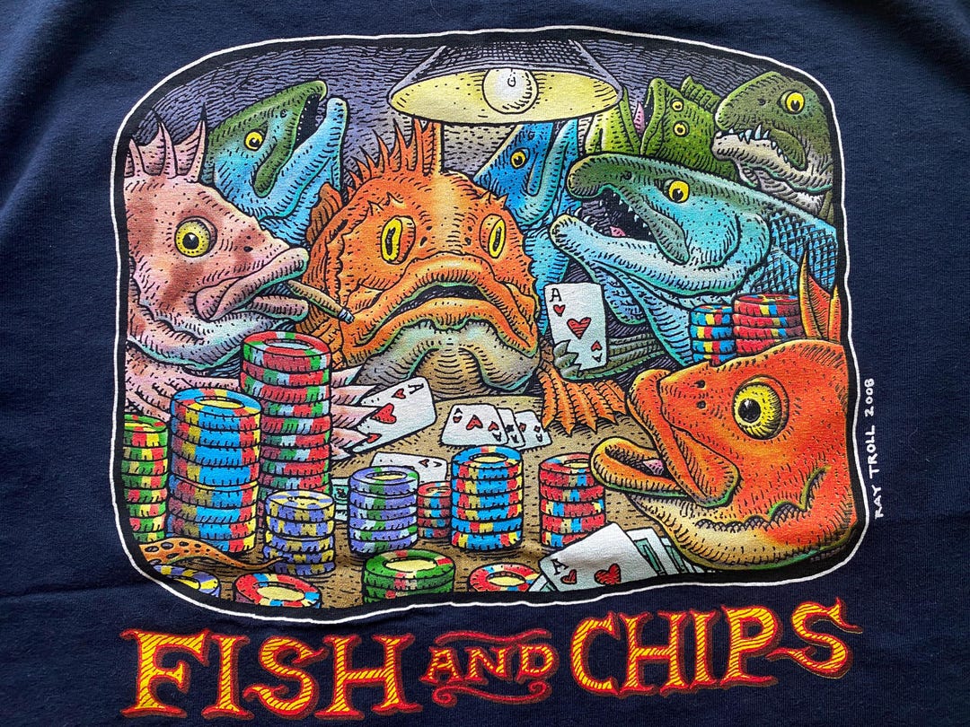 RAY TROLL fish and Chips Iconic Humourous Vintage Graphic Tee Shirt ...