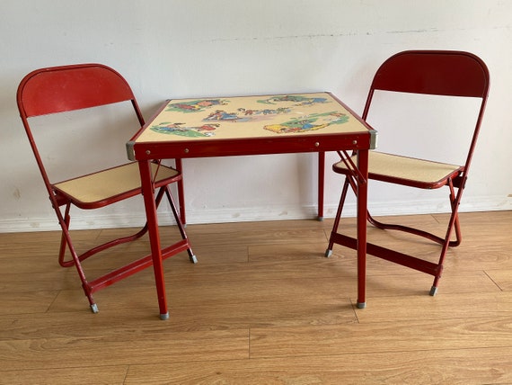 COOEY CHILDREN S Folding Card Table Chairs Nursery Rhyme Theme Vintage 1971 Canadian Made Sturdy Built to Last Scarce VG Beauty Etsy Canada