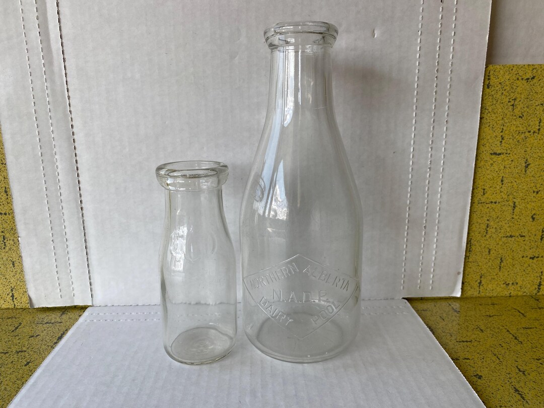 Vintage Round Milk Bottles - 1 Qt. NAPD & 1/2 Pt. ECD - Northern ...