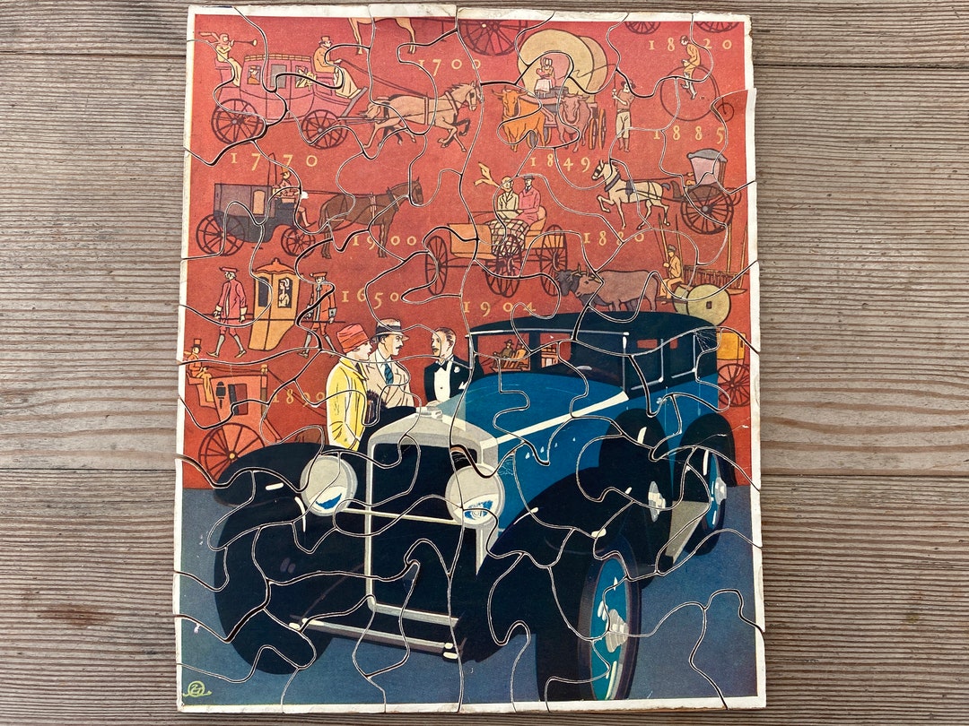 Antique Jigsaw Puzzle Circa 1910 Vehicles Thru Time Paper on 3 Ply Wood ...