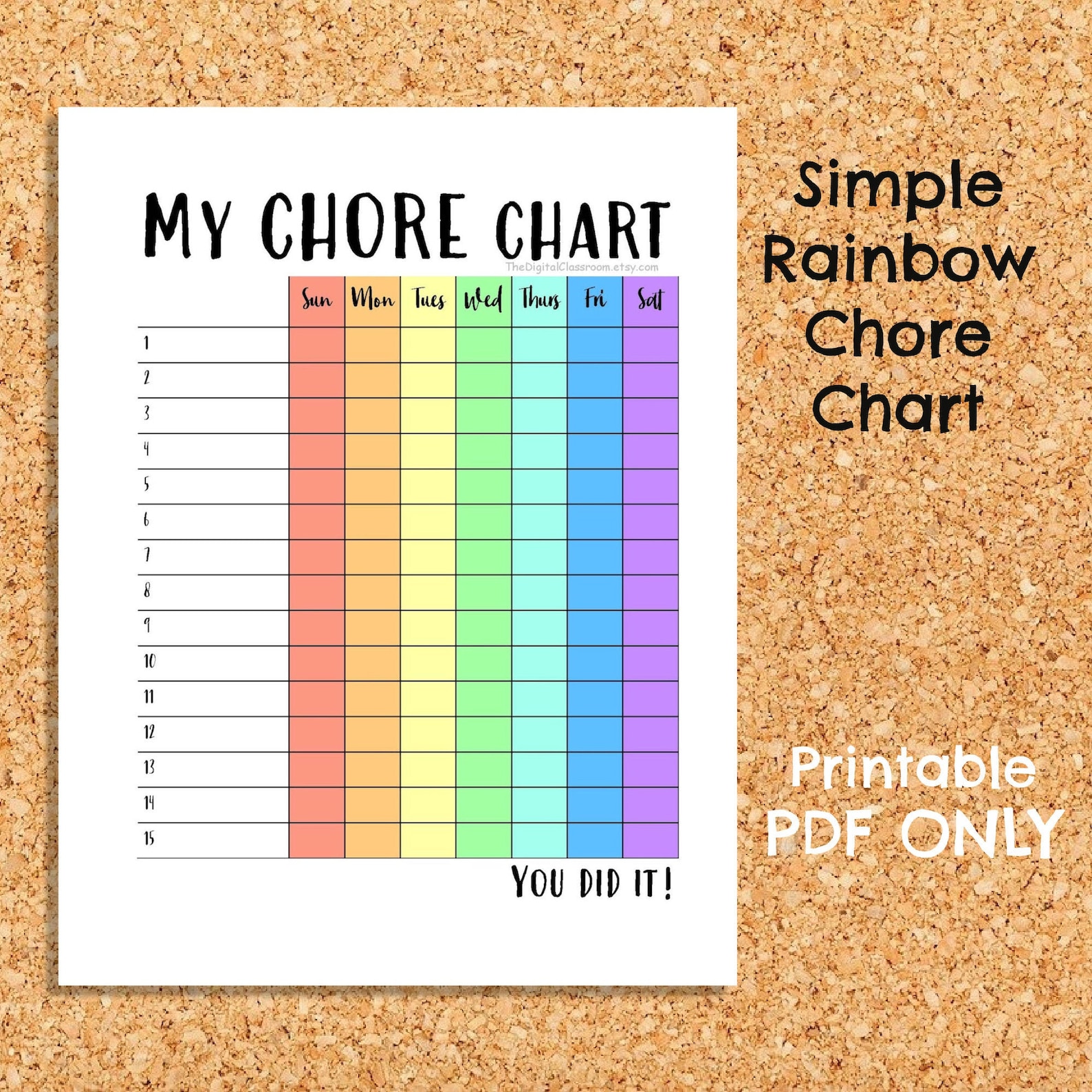 Simple Rainbow Chore Chart - Etsy