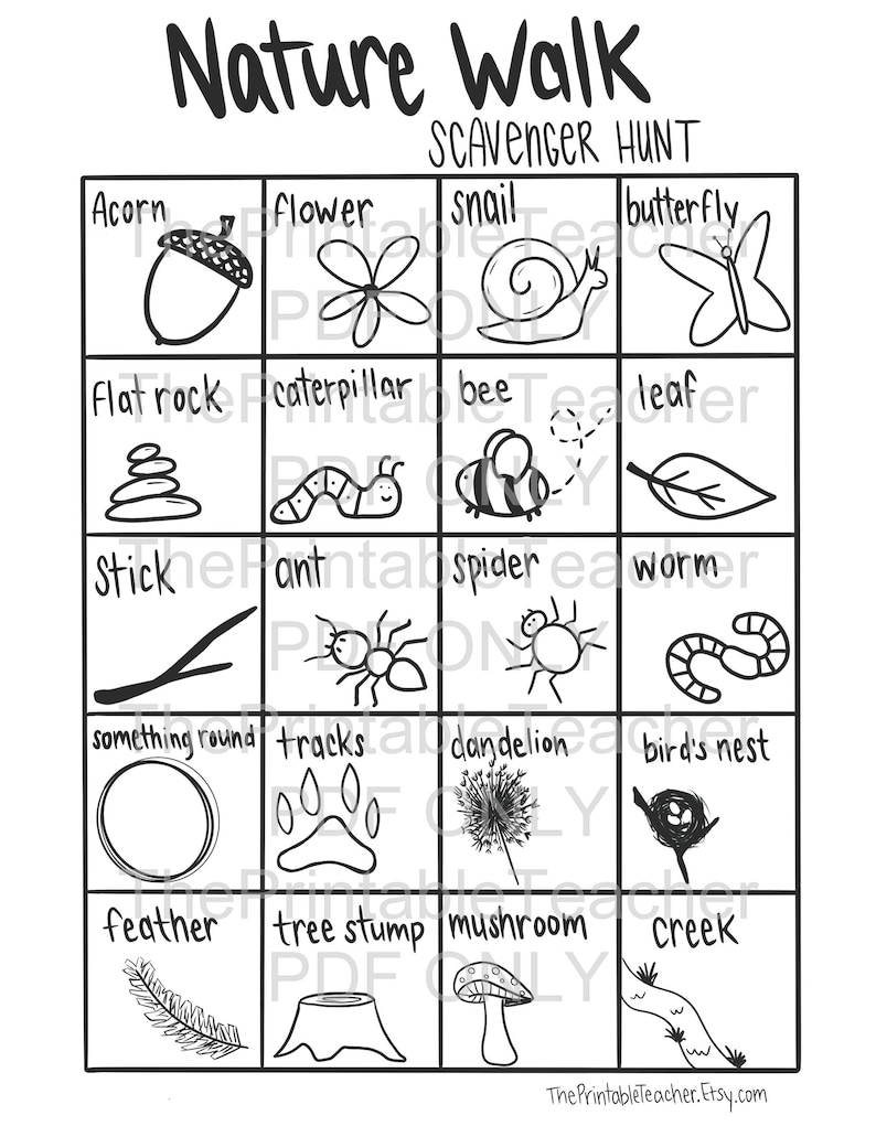 Nature Walk Scavenger Hunt Printable PDF Coloring Sheet - Etsy