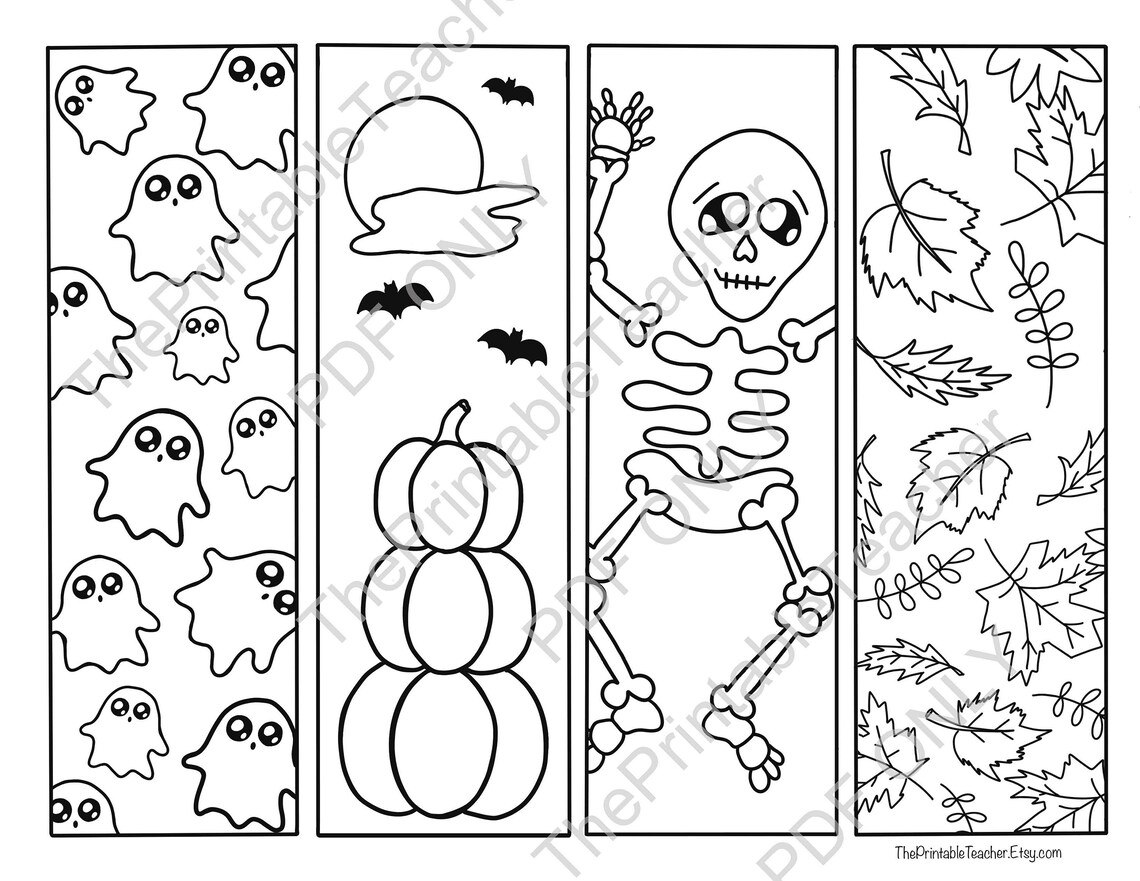Halloween Bookmarks Coloring Page Printable - Etsy