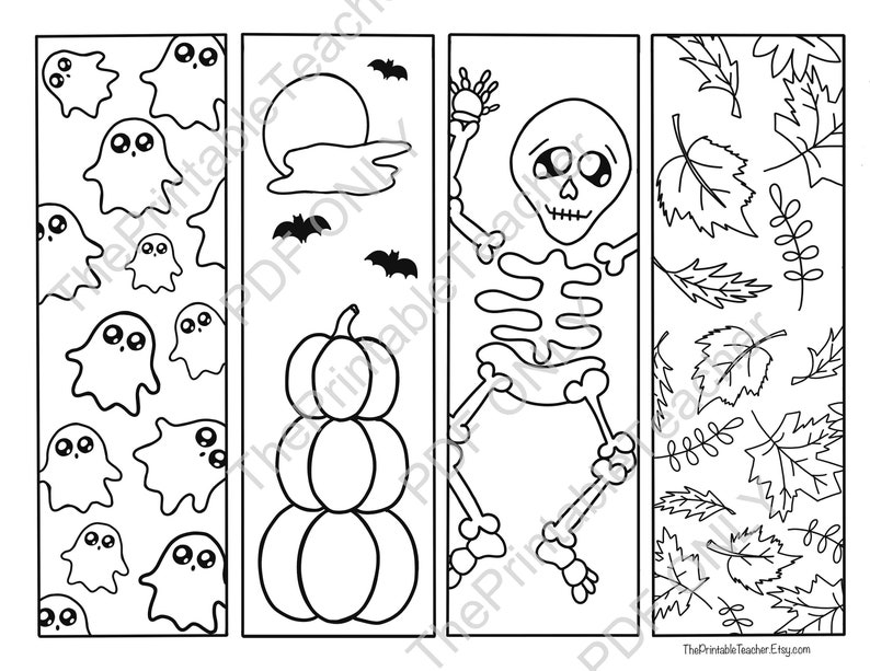 Halloween Bookmarks Coloring Page Printable - Etsy