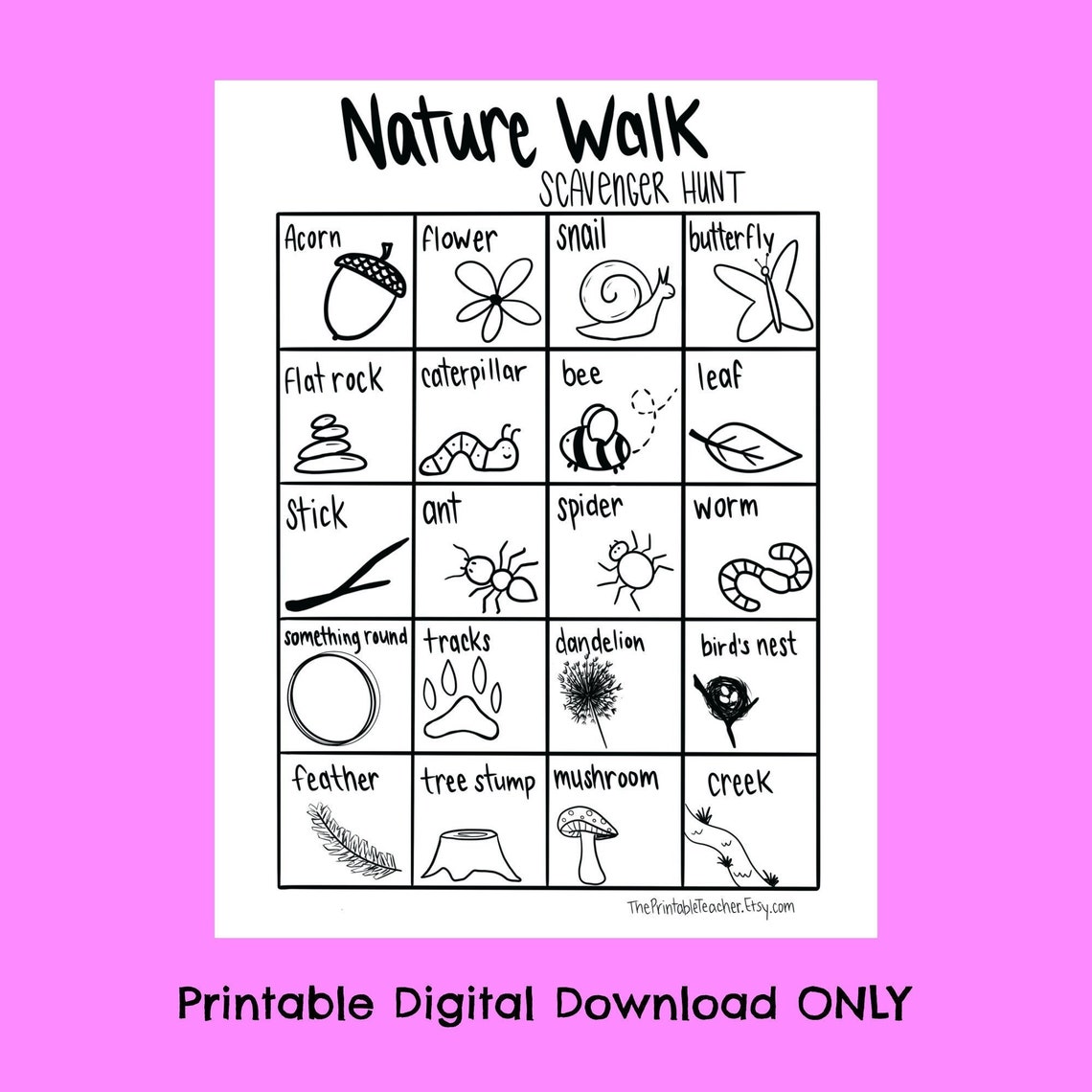 Nature Walk Scavenger Hunt Printable PDF Coloring Sheet | Etsy