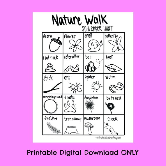Nature Walk Scavenger Hunt Printable PDF Coloring Sheet - Etsy
