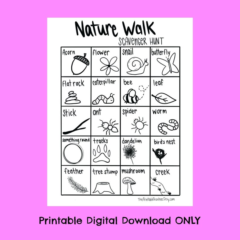 Nature Walk Scavenger Hunt Printable PDF Coloring Sheet | Etsy
