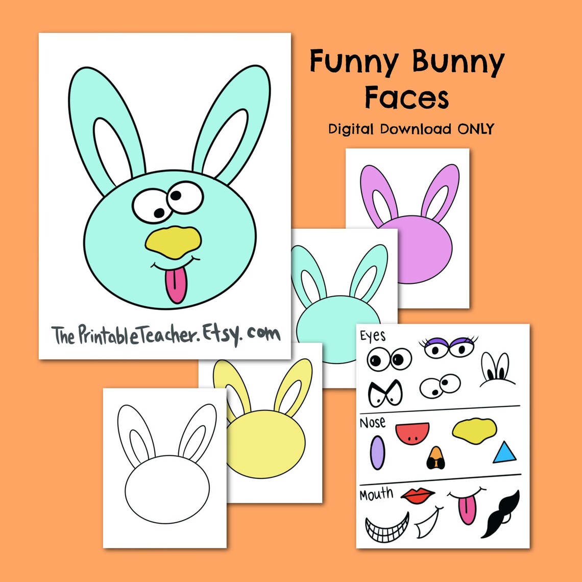 Funny Bunny Face for Prek and ESL Classrooms - Etsy Canada