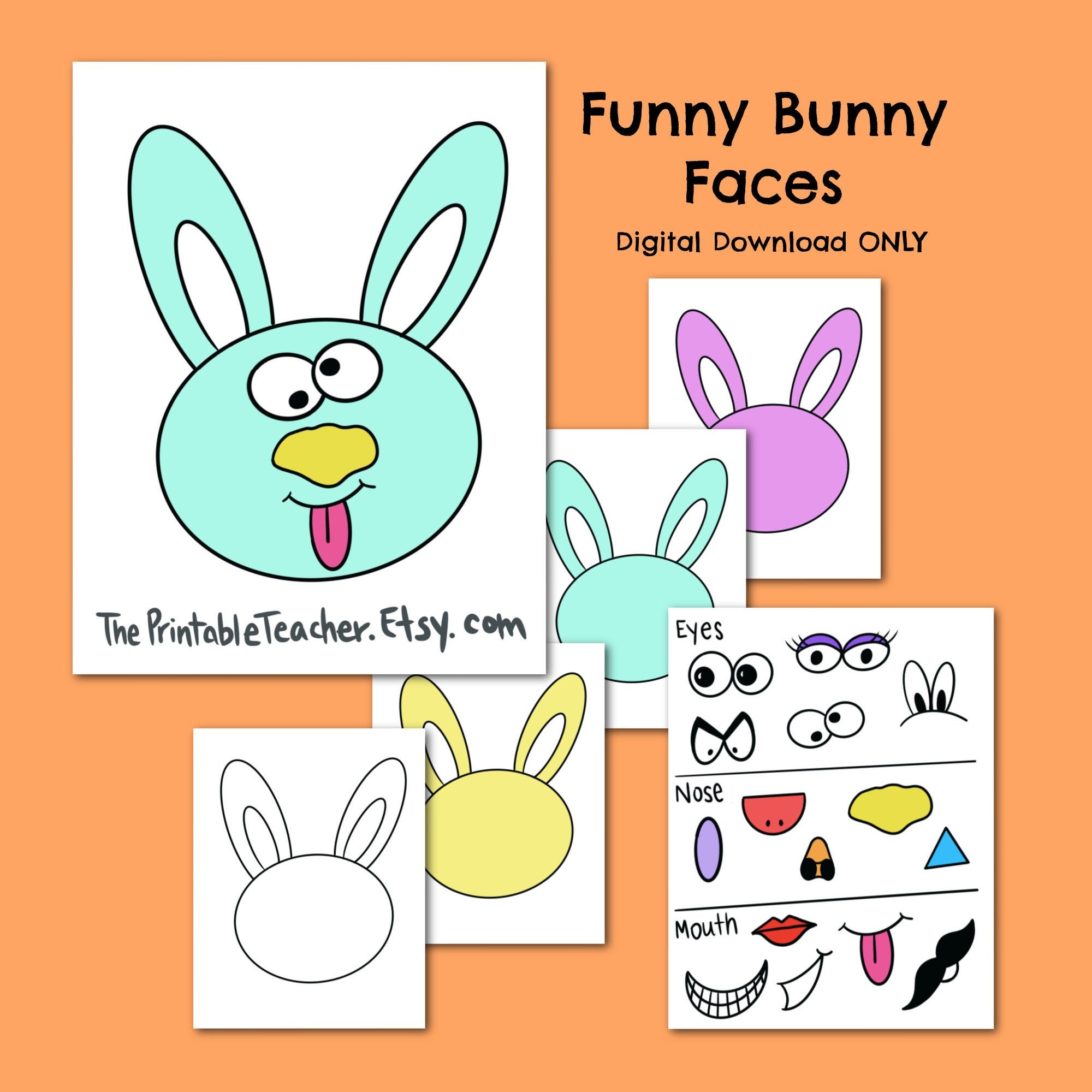 Funny Bunny Face for Prek and ESL Classrooms - Etsy Canada