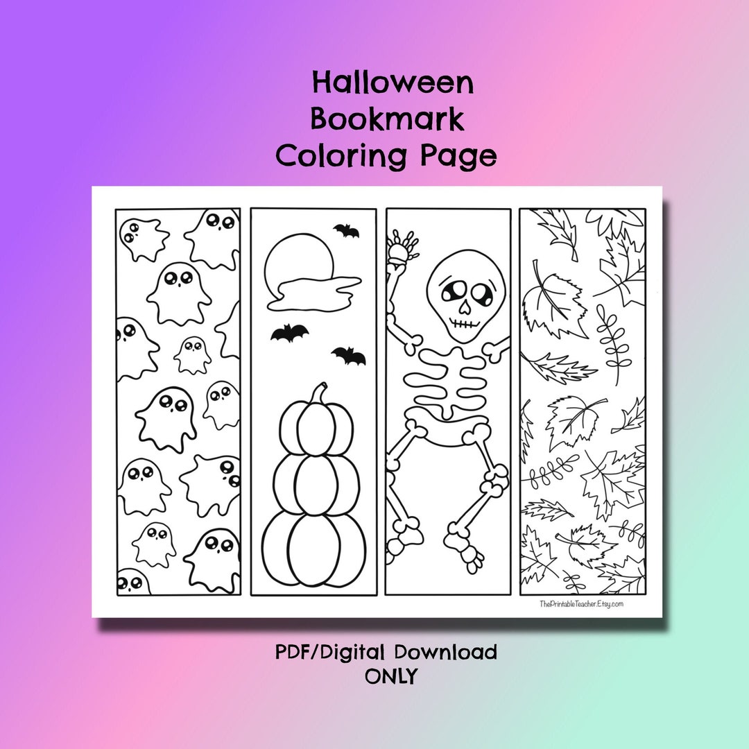 Halloween Bookmarks Coloring Page Printable - Etsy