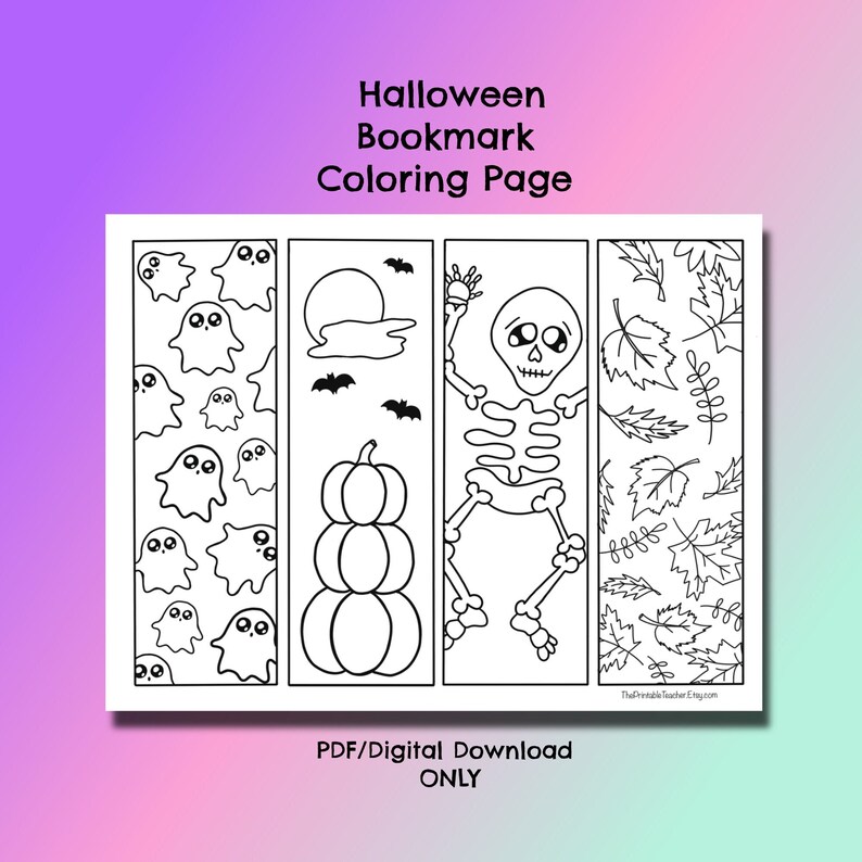 Halloween Bookmarks Coloring Page Printable - Etsy