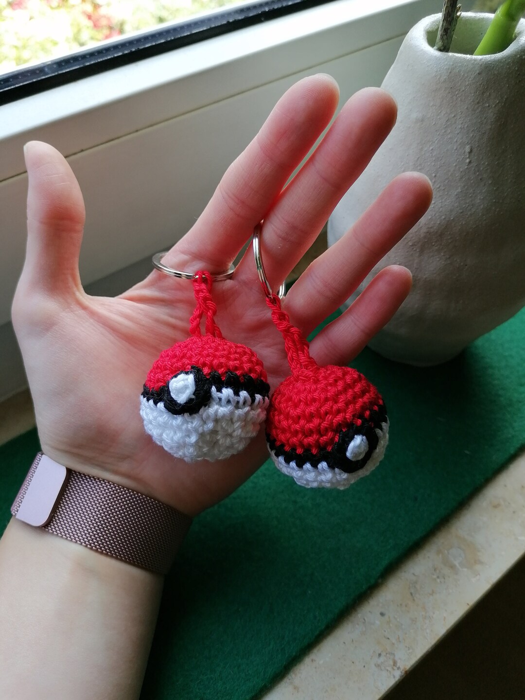 Small Crocheted Pokeball as a Pendant for Keychain, School Cone, School ...