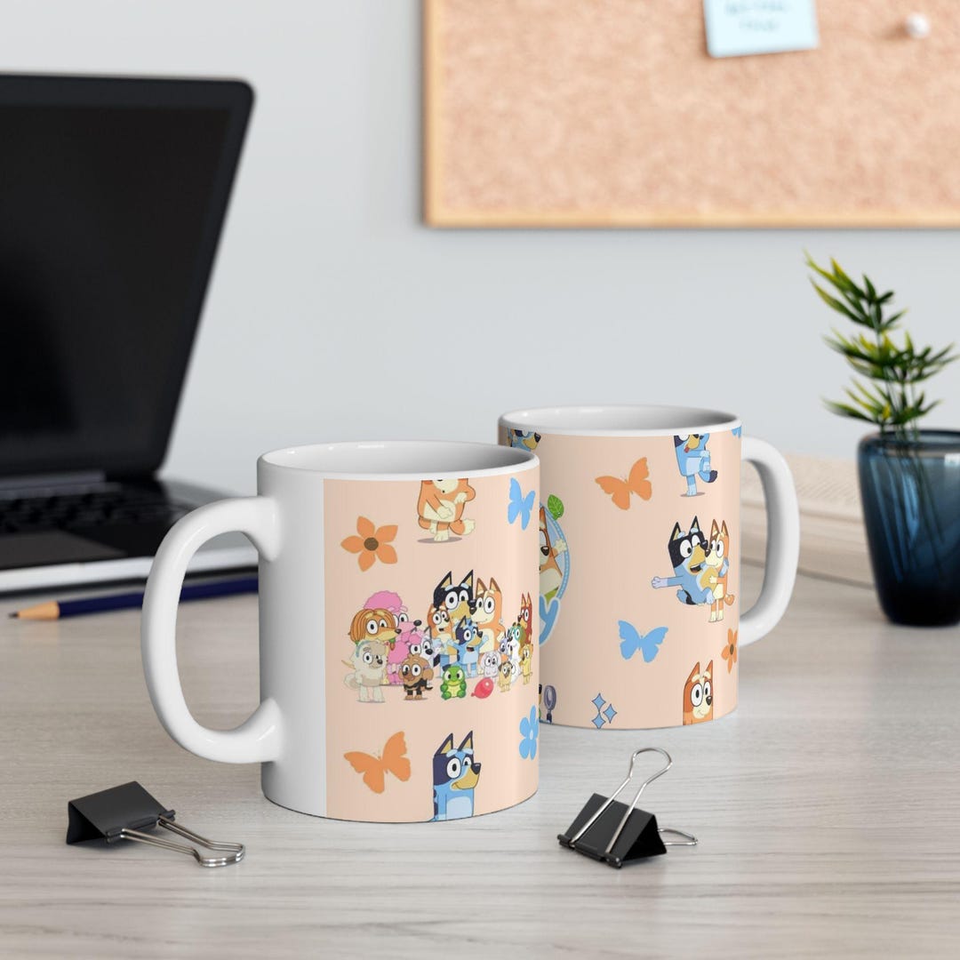 Bluey Characters Pattern Mug | Ceramic Cartoon Dog Collage - Etsy