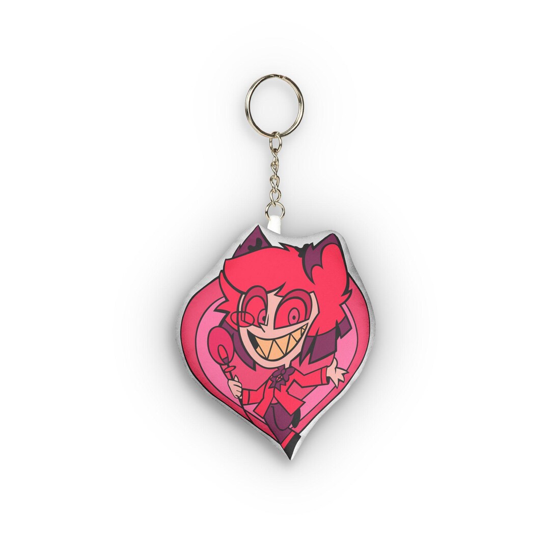 Hazbin Hotel Alastor Pink Smiley Heart Plush Keychain | Custom Shape ...
