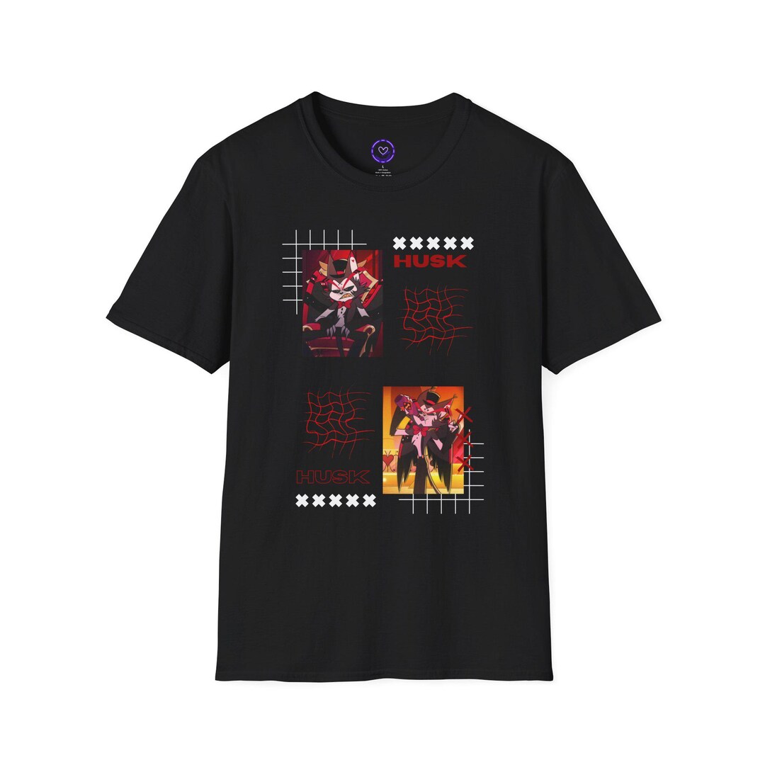 Hazbin Hotel Husk Demon Collage T-shirt | Red Gothic Grid, Horror Anime ...
