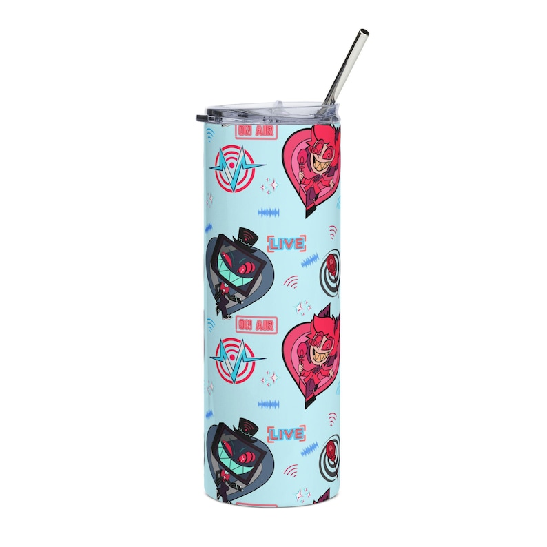 Hazbin Hotel VOX X Alastor Cartoon Heart Cat & Tech Emblem Stainless ...