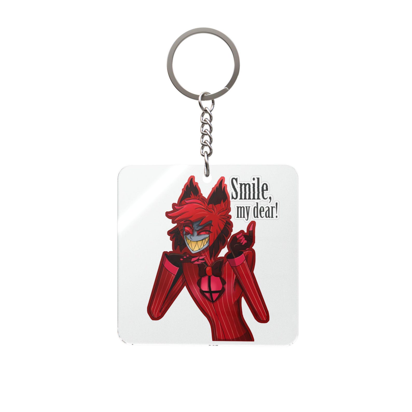 Hazbin Hotel Alastor Red Fox Monster Smile Keychain | Square Acrylic ...