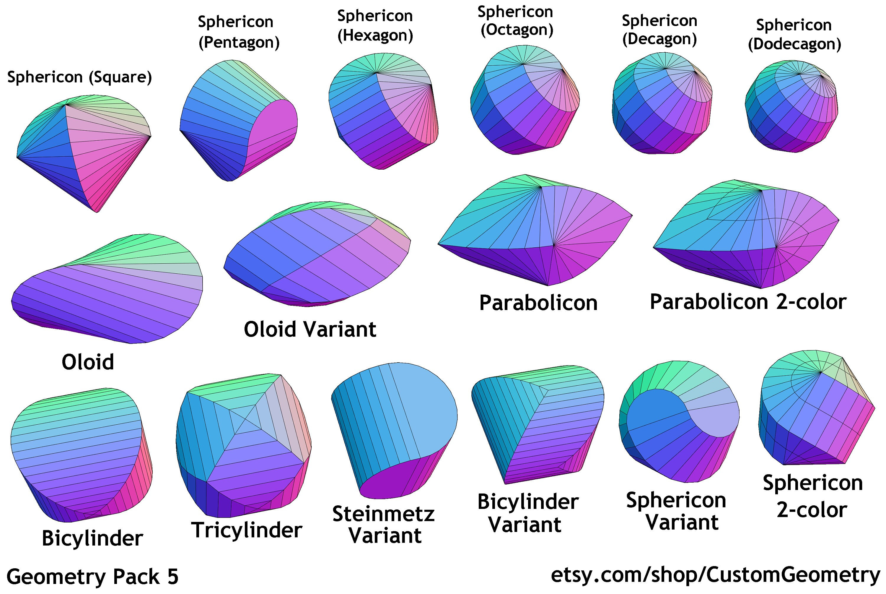Geometry Pack 5 - PDF SVG DIY Papercraft Patterns for Oloid, Sphericon ...