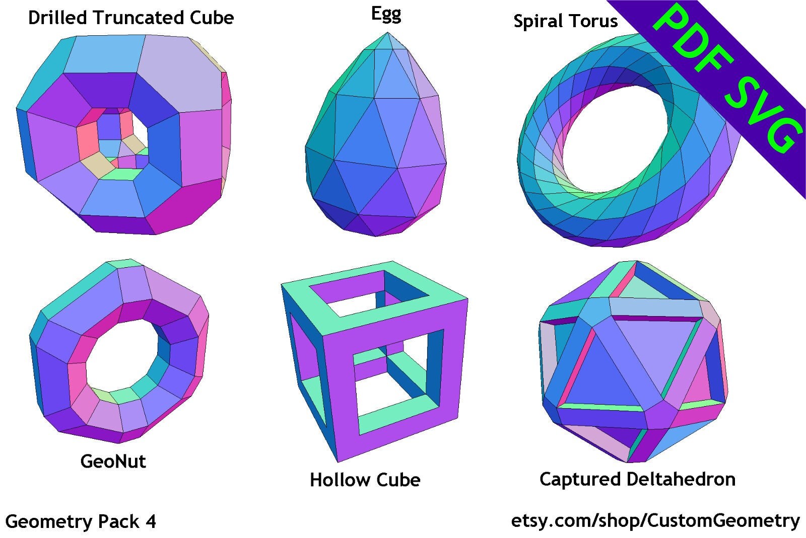 Geometry Pack 4 - PDF SVG DIY Papercraft Patterns for 6 Incredible ...