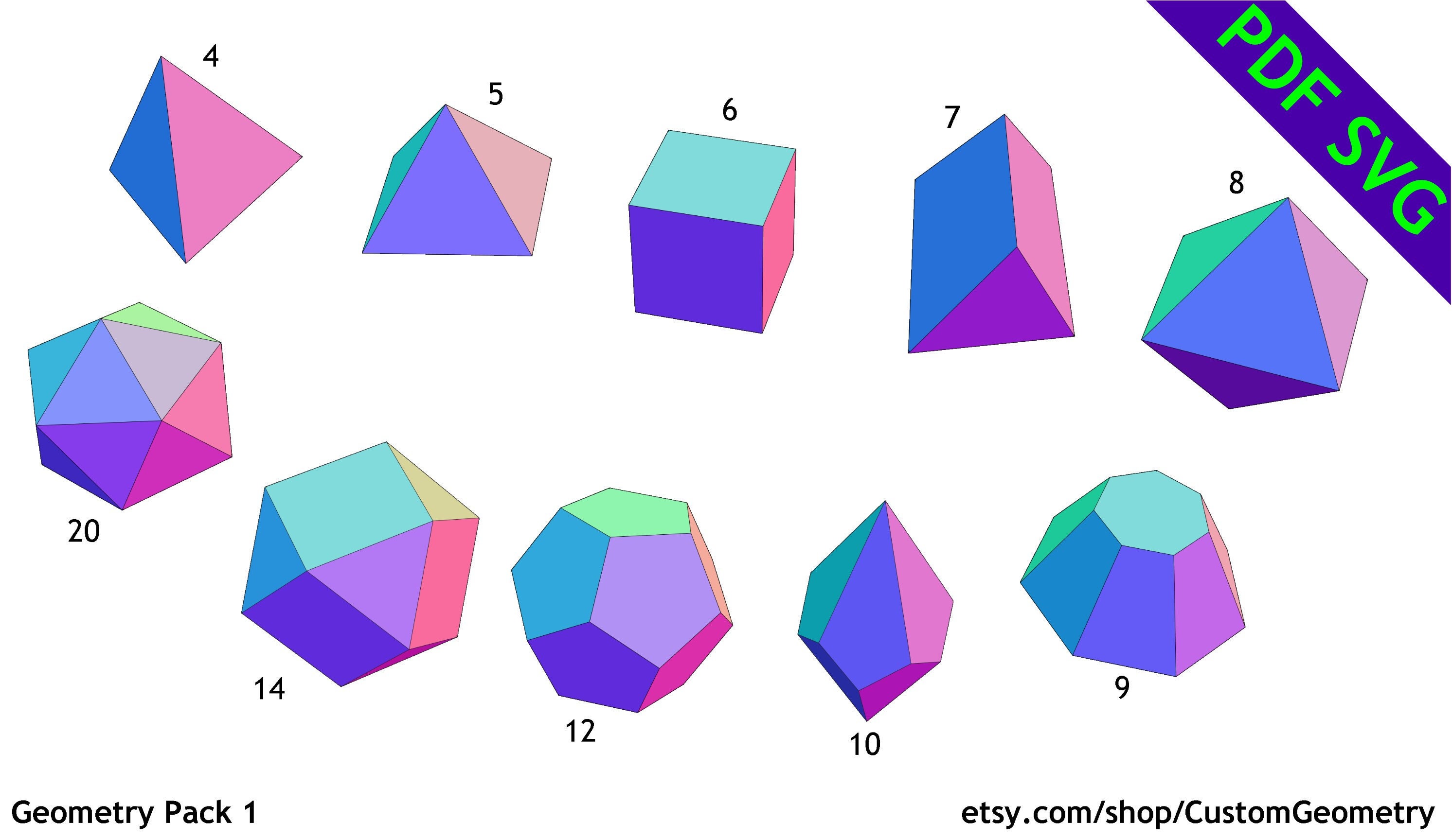 Geometry Pack 1 - PDF SVG DIY Papercraft Patterns for 10 Basic ...