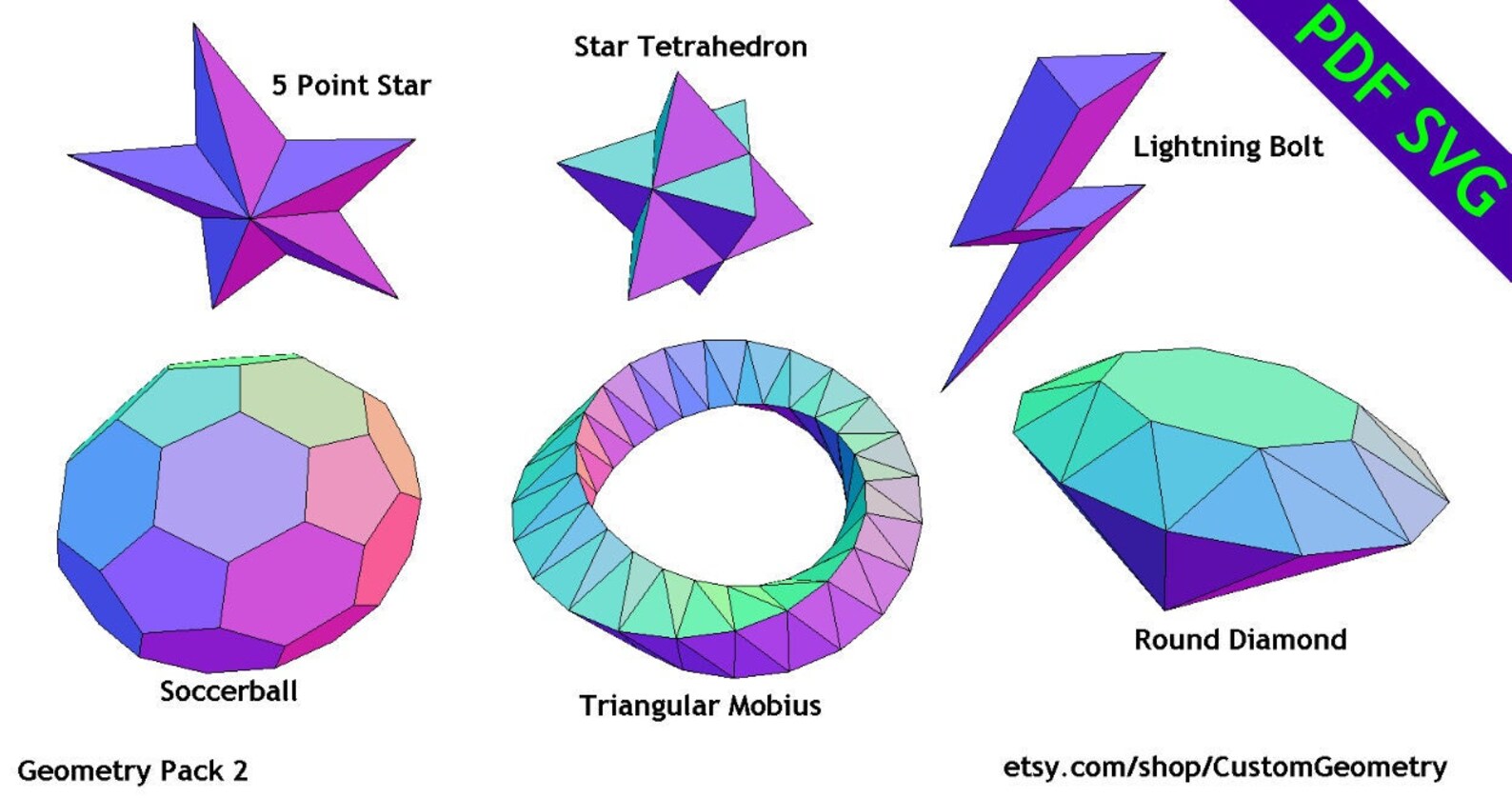 Geometry Pack 2 - PDF SVG DIY Papercraft Patterns for 6 Awesome ...