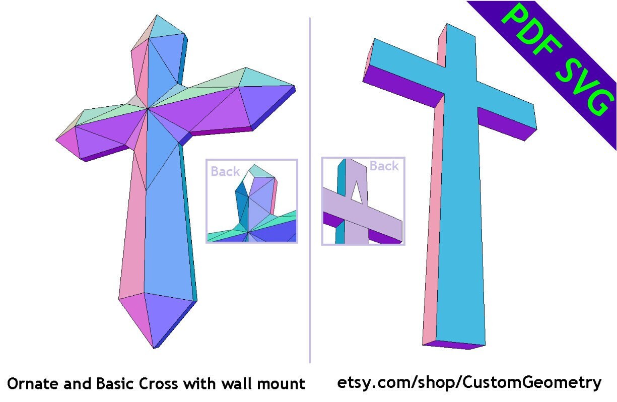 Ornate Cross and Basic Cross Pack With Wall Mount - PDF SVG DIY ...