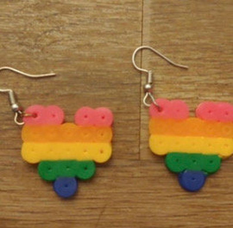 Rainbow Heart Perler Bead Earing - Etsy