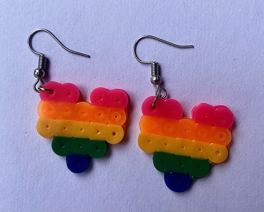 Rainbow Heart Perler Bead Earing - Etsy